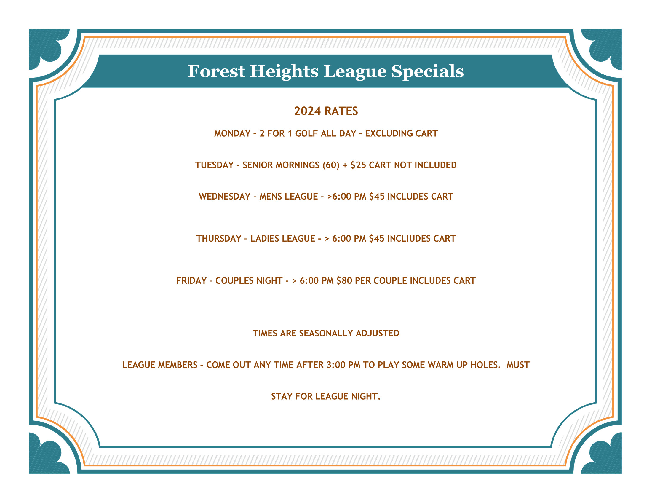 Rates - Forest Heights Golf Course